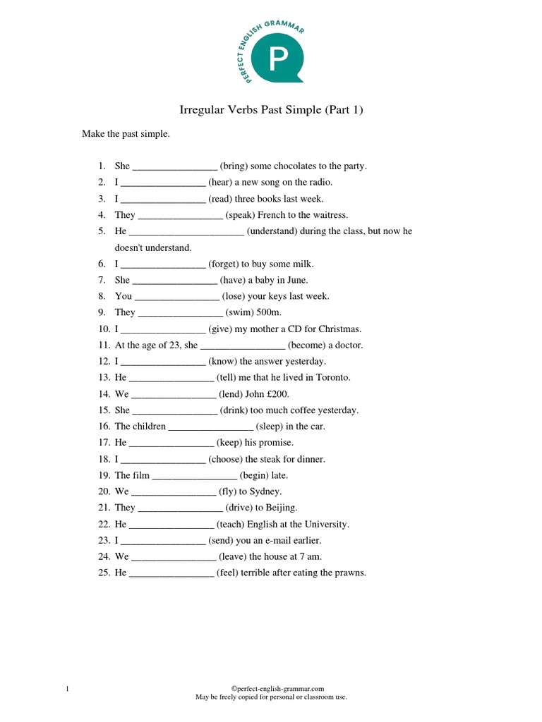 50 Irregular Verbs Past Simple Part 1 | PDF
