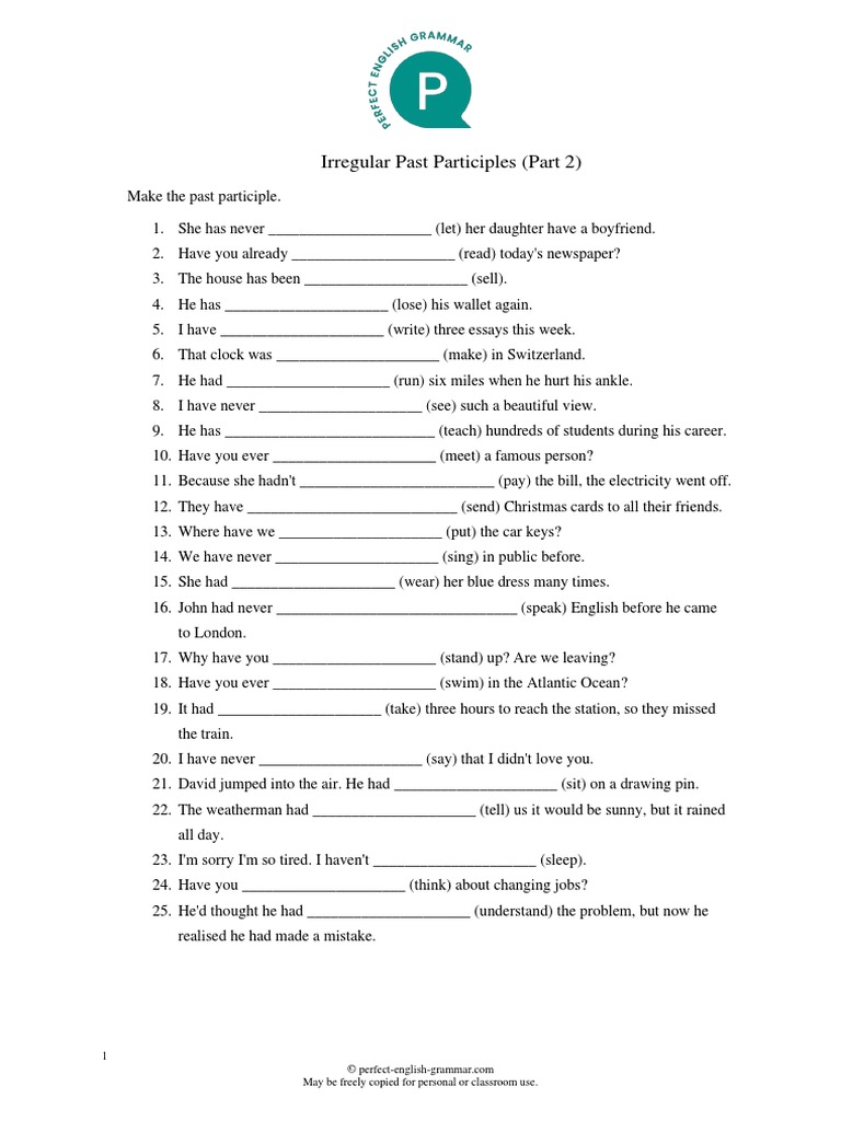 50 Irregular Verbs Past Participle Part 2 | PDF | Linguistics