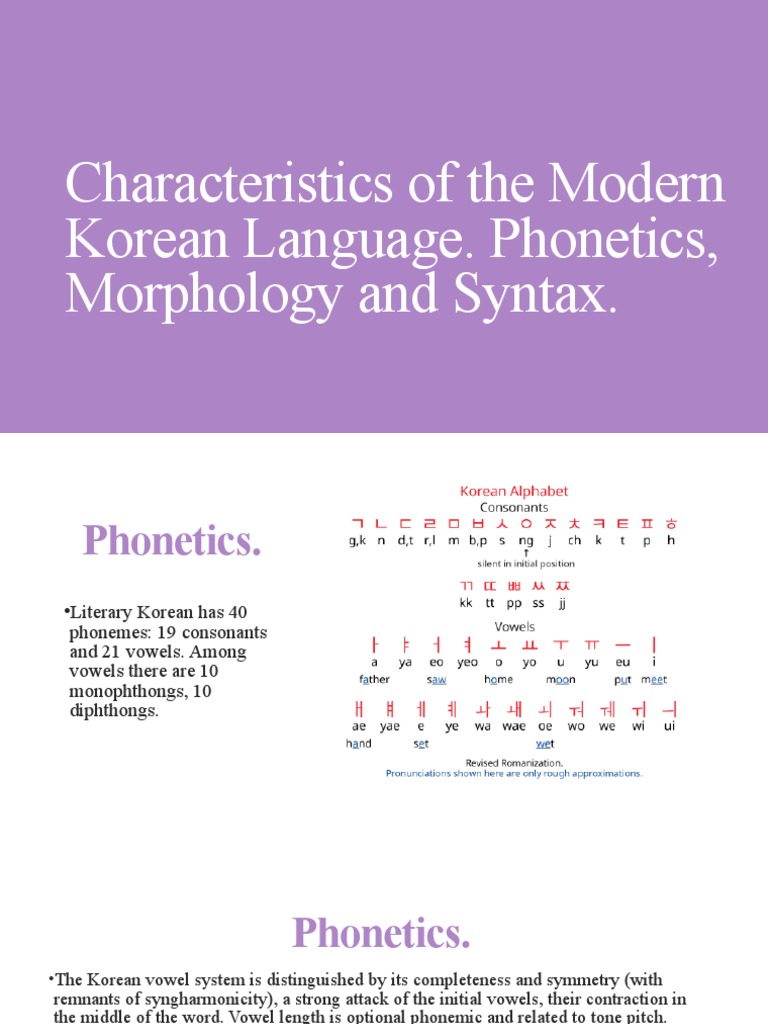 Characteristics of The Modern Korean Language. Phonetics, Morphology ...