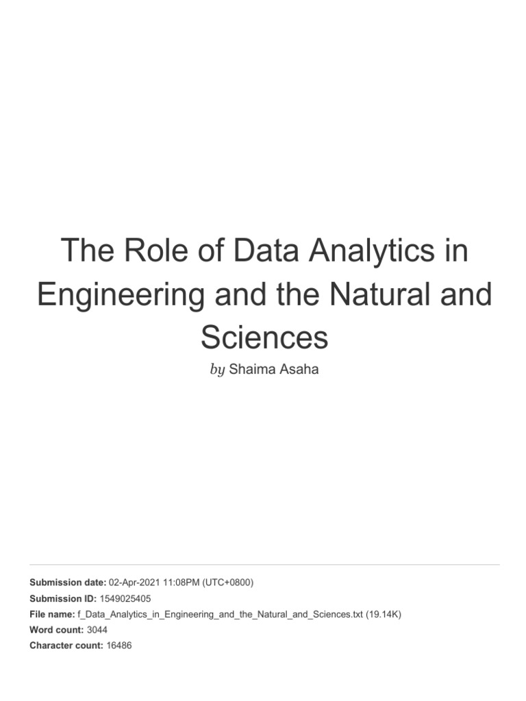 The Role of Data Analytics in Engineering and The Natural and Sciences ...