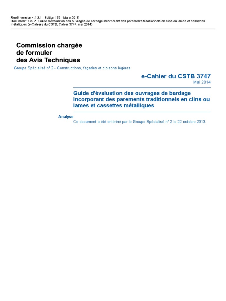 Cahier CSTB 3747 Guide Dévaluation Des Ouvrages de Bardages | PDF | Bois (matériau de ...