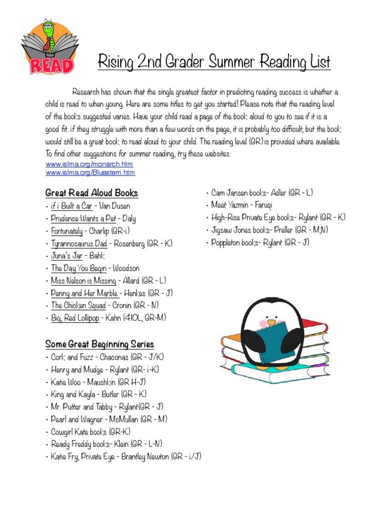Rising Second Grader Reading List - Summer 2020 | PDF | General Fiction
