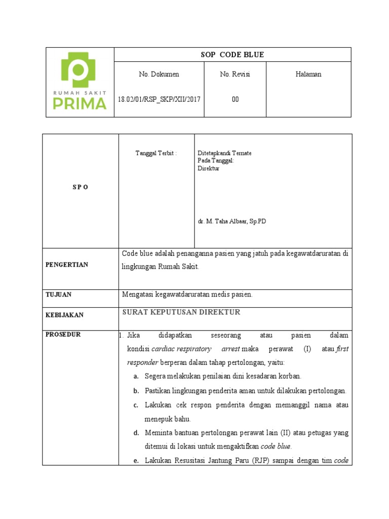 Sop Code Blue | PDF | Teknologi & Rekayasa
