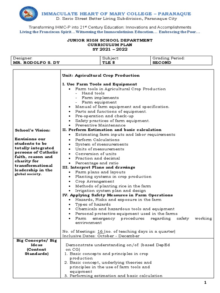 Learning Plan - Agriculture | PDF | Agriculture | Teachers
