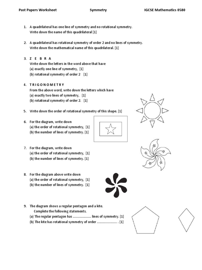 Past Papers Worksheet Symmetry Igcse Mathematics 0580 | PDF | Rectangle ...