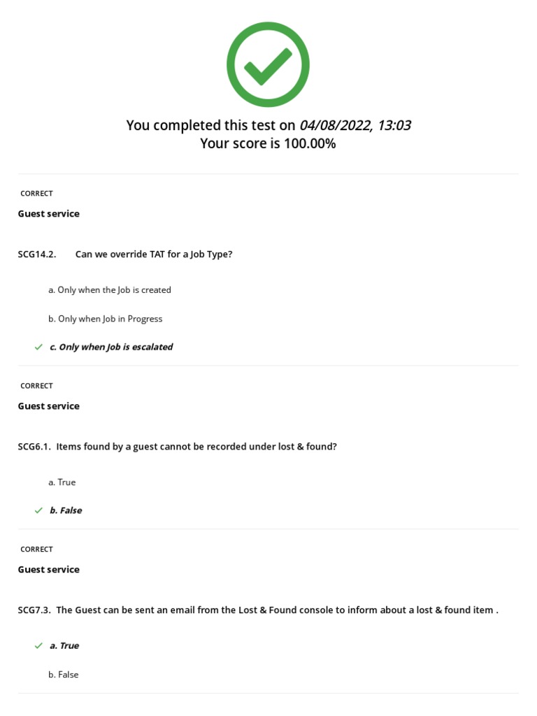 Test score and guest service questions | PDF