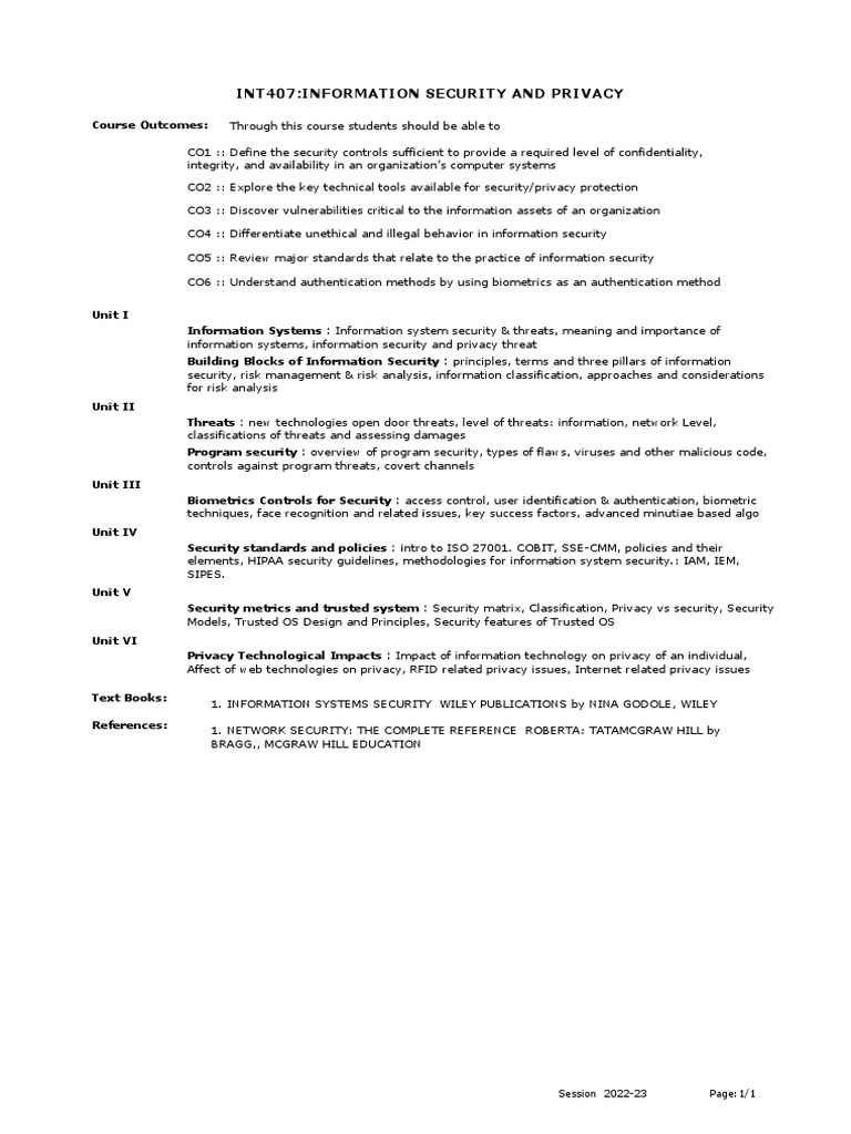 Information Security Privacy Syllabus | PDF | Information Security ...