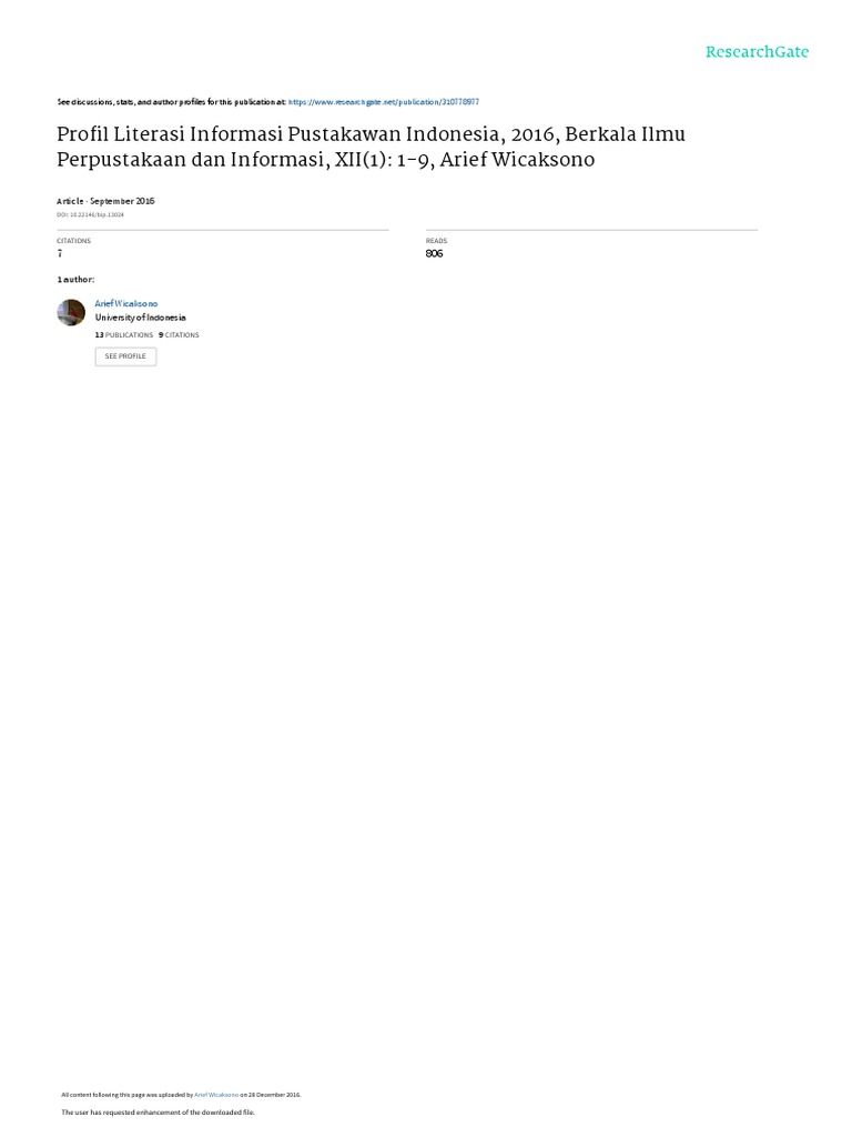 Profil Literasi Informasi Pustakawan Indonesia 201 | PDF | Librarian | Information Literacy