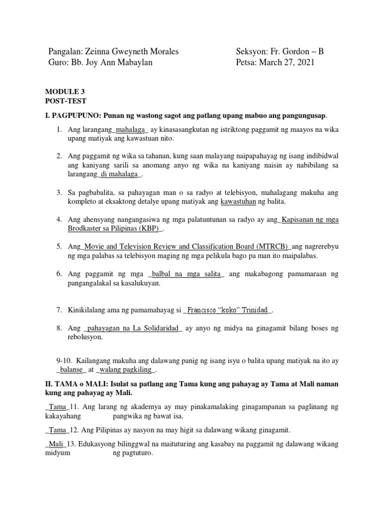Module 3 Post Test | PDF