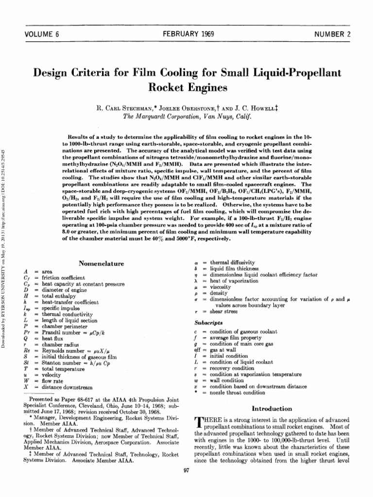 Design Criteria For Film Cooling For Small Liquid-Propellant Rocket ...