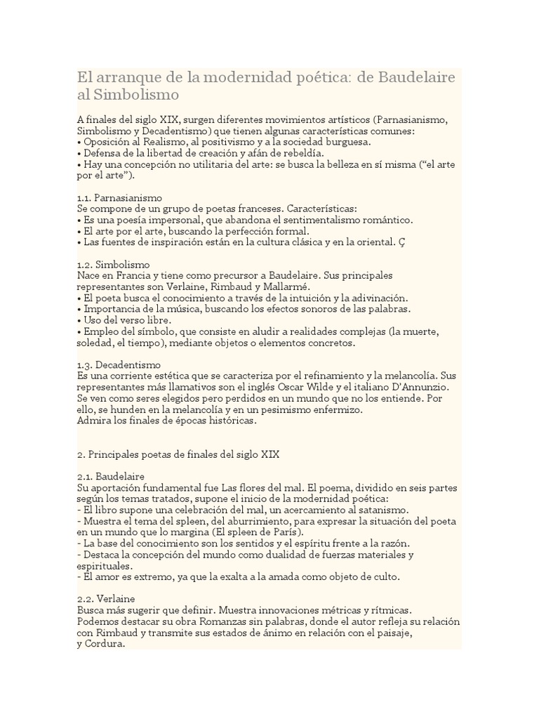 16 El Inicio de La Poesía Moderna Simbolismo | PDF | Simbolismo (Artes ...