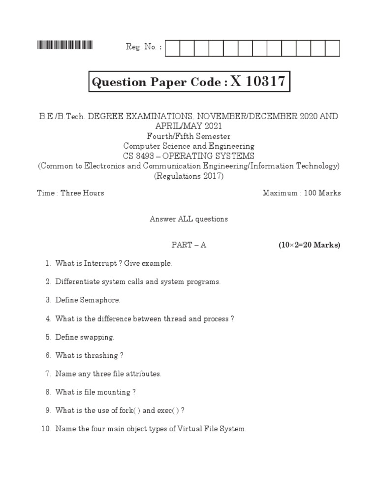 Operating System Iv Sem Reg 17 Apr 2021 Pdf Scheduling Computing Operating System 