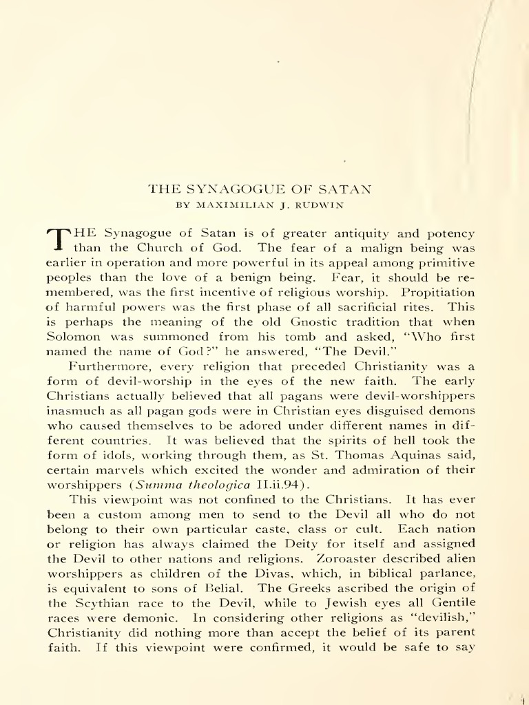 The Synagogue of Satan. | PDF | Witchcraft | Satan