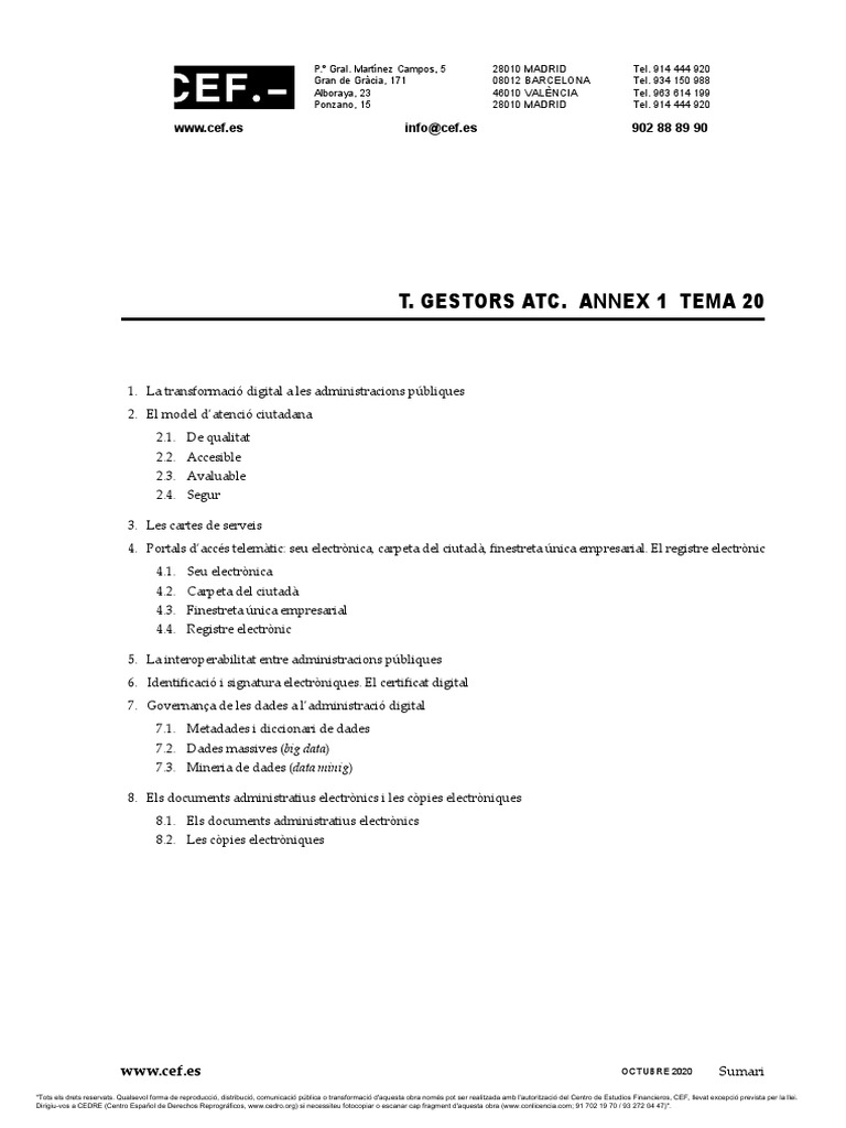 T. Gestors Atc. Annex 1 Tema 20: WWW - Cef.es Info@cef - Es 902 88 89 90 | PDF