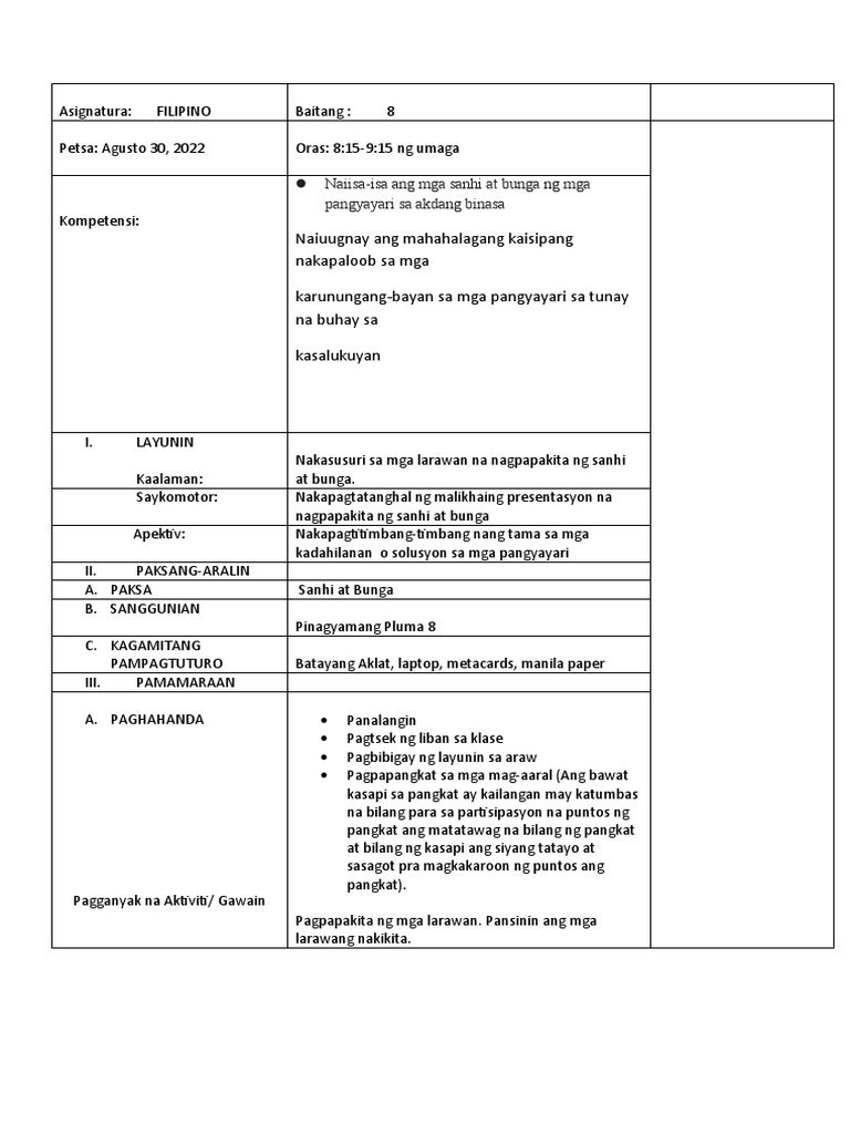 Sample DLP On Sanhi at Bunga | PDF