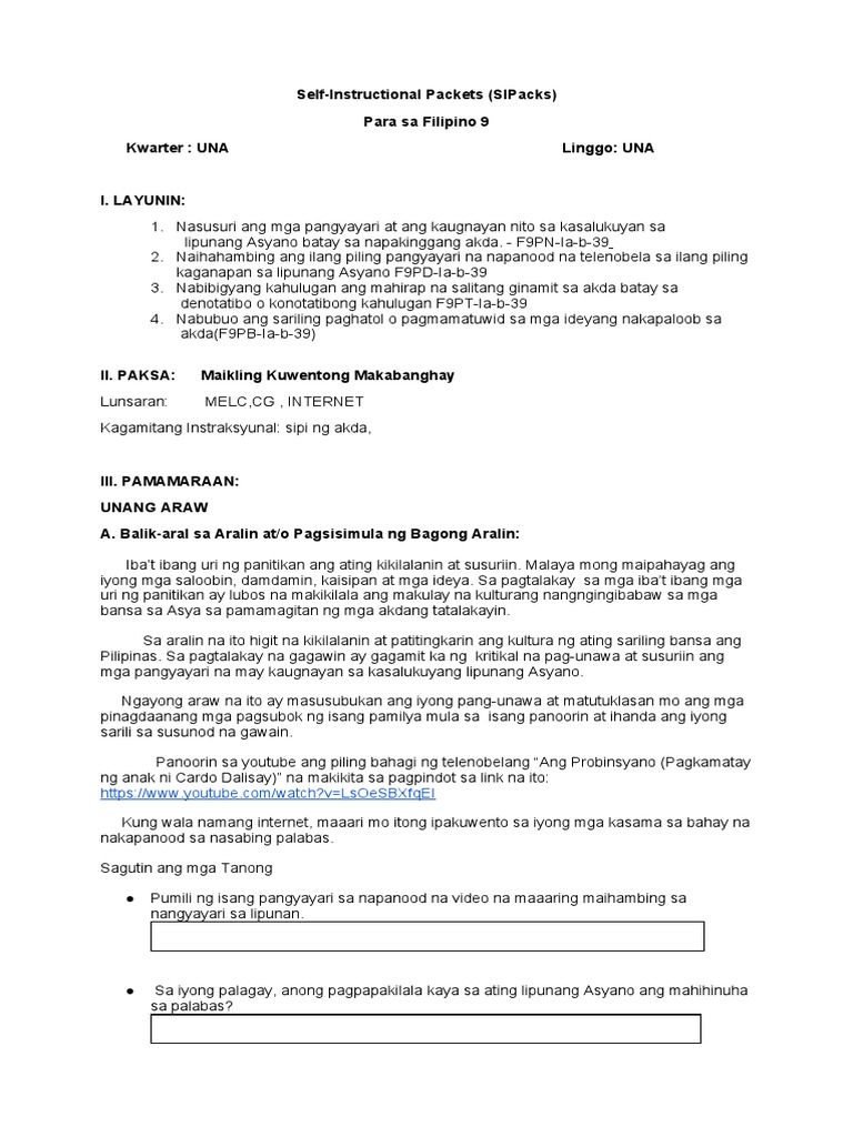 Fil9 q1 Week1 S.y.21 22 Edited Qa Rodel | PDF