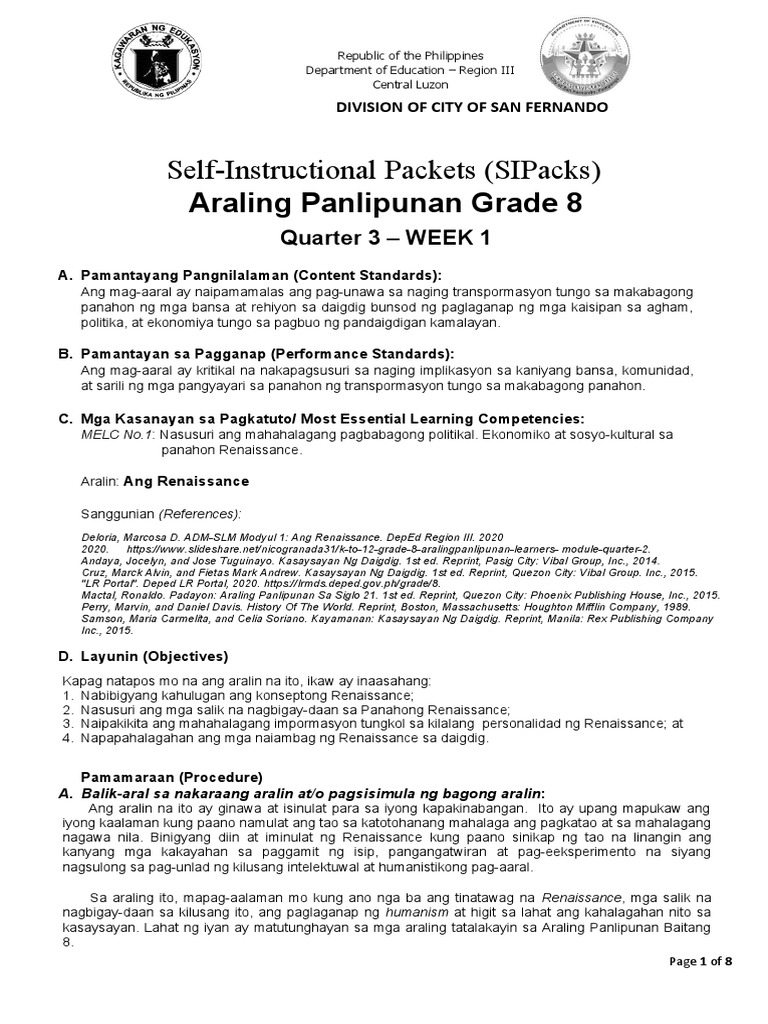 AP8 Q3 Week-1 Model-DLP-1 | PDF