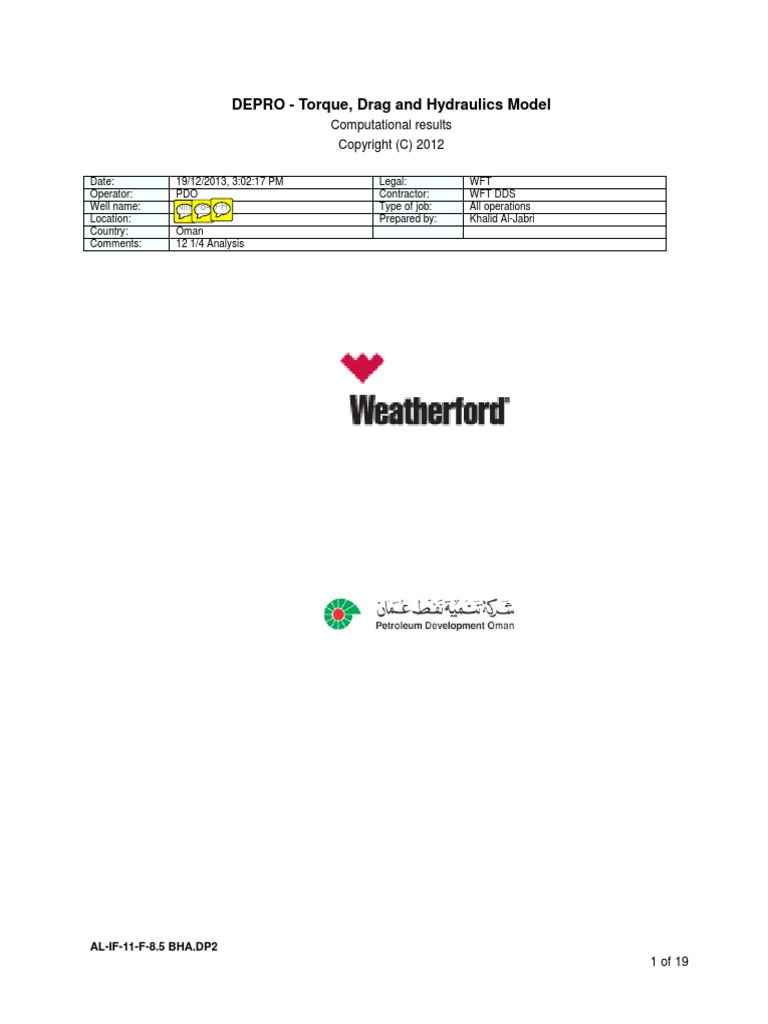 AL IF 11 F 8.5 BHA torque and hydraulics model results | PDF | Casing ...