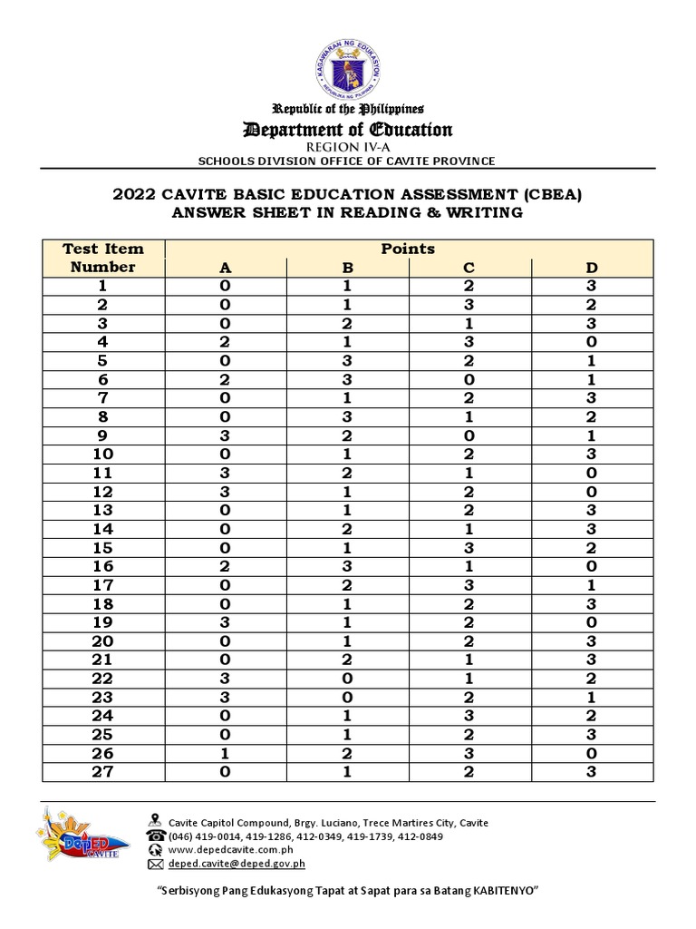 ECBEA - Reading and Writing Key | PDF