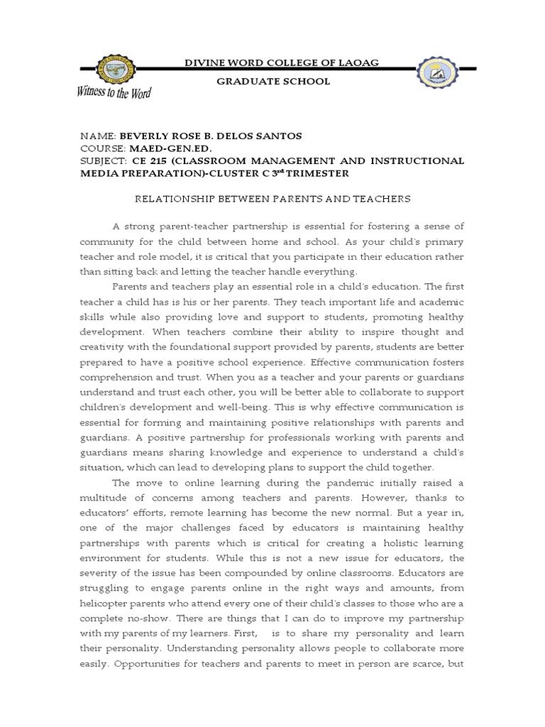 Ce 215 - Relationship-Between-Parents-And-Teachers-Beverly-Rose-B-Delos ...