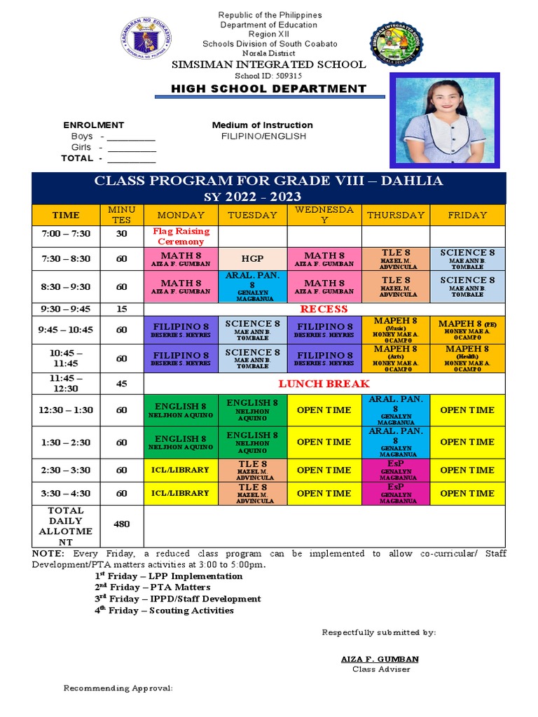 Class Program 2022-2023 New | PDF | Philippines