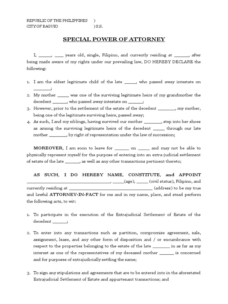 SPA EJS Draft | PDF | Power Of Attorney | Intestacy