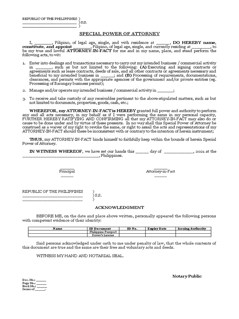 SPA draft | PDF | Power Of Attorney | Civil Law (Common Law)