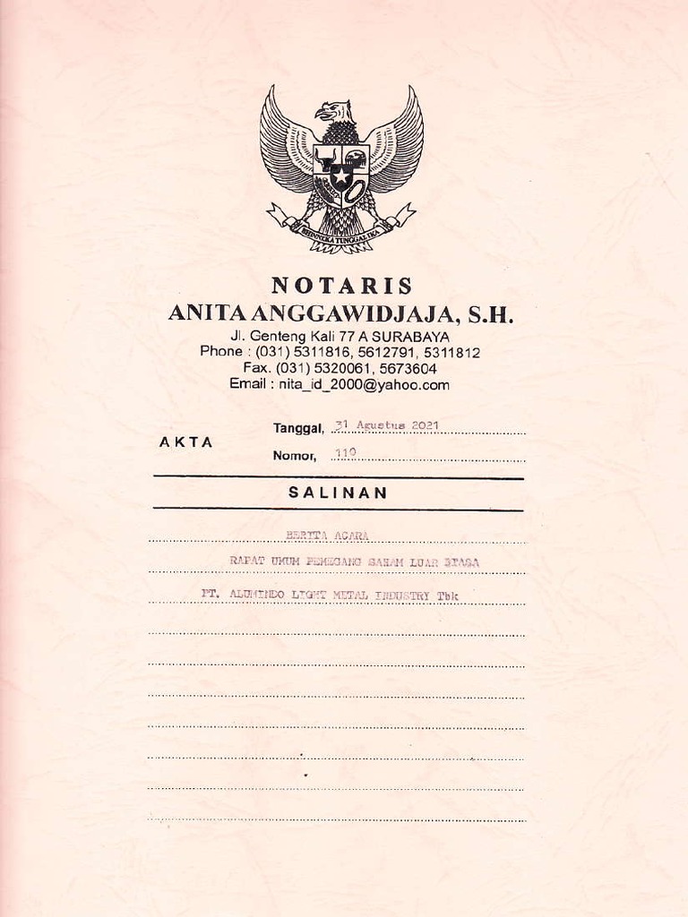 Akta 2021 NO 110 31 Agustus RUPS Luar Biasa | PDF