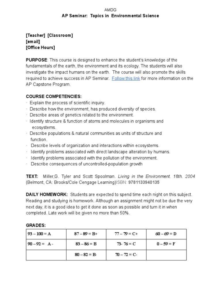 Ap Seminar Topics in Environmental Science - Google Docs | PDF ...