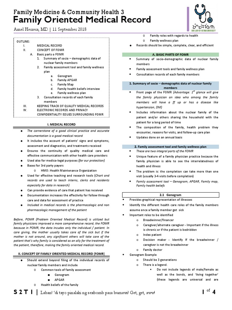 Family Oriented Medical Record Guide | PDF | Medical Record | Physical ...