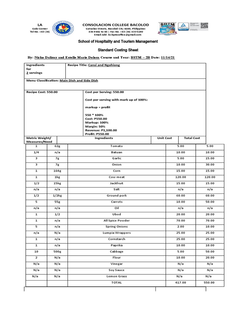 TM 202 - Standard Costing | PDF | Foods | Regional & Ethnic Food