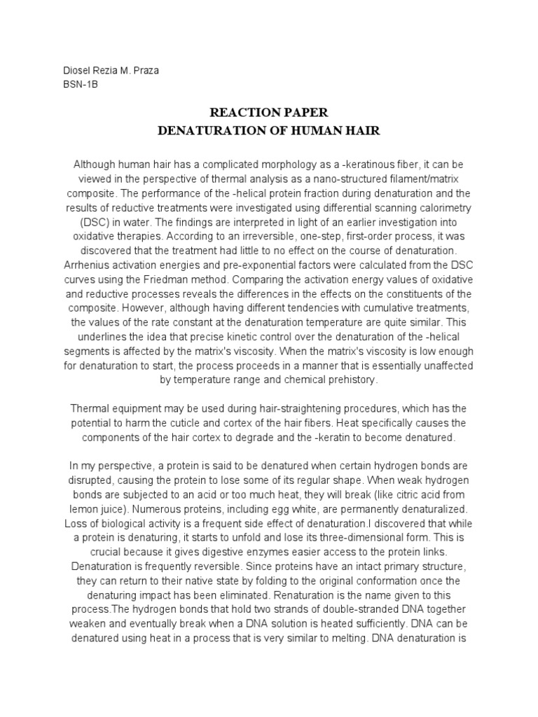 Denaturation Effects on Human Hair | PDF | Denaturation (Biochemistry ...