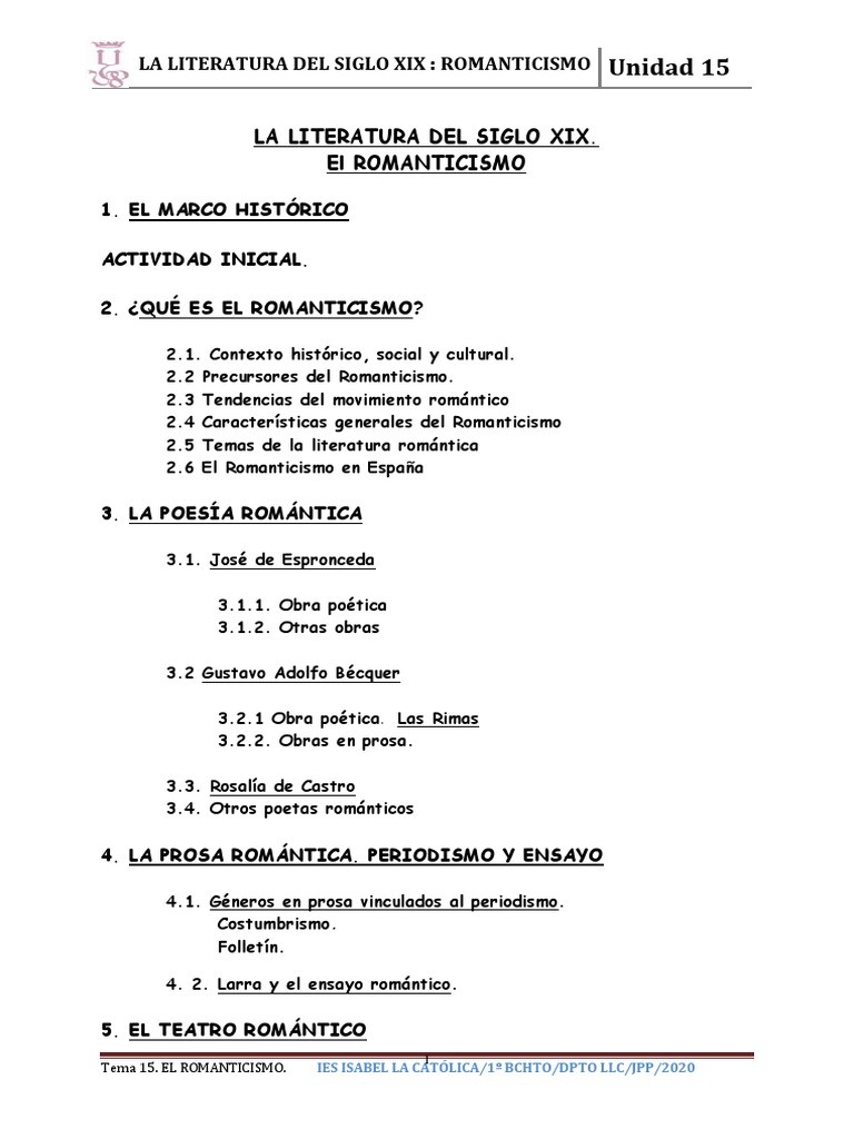 Romanticismo en la Literatura del Siglo XIX | PDF | Romanticismo