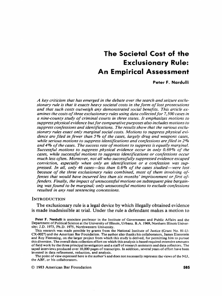 Peter F. Nardulli - The Societal Cost of The Exclusionary Rule | PDF | Exclusionary Rule ...