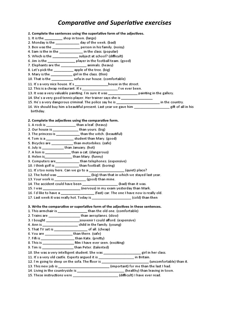 Comparative and Superlative Exercises | PDF