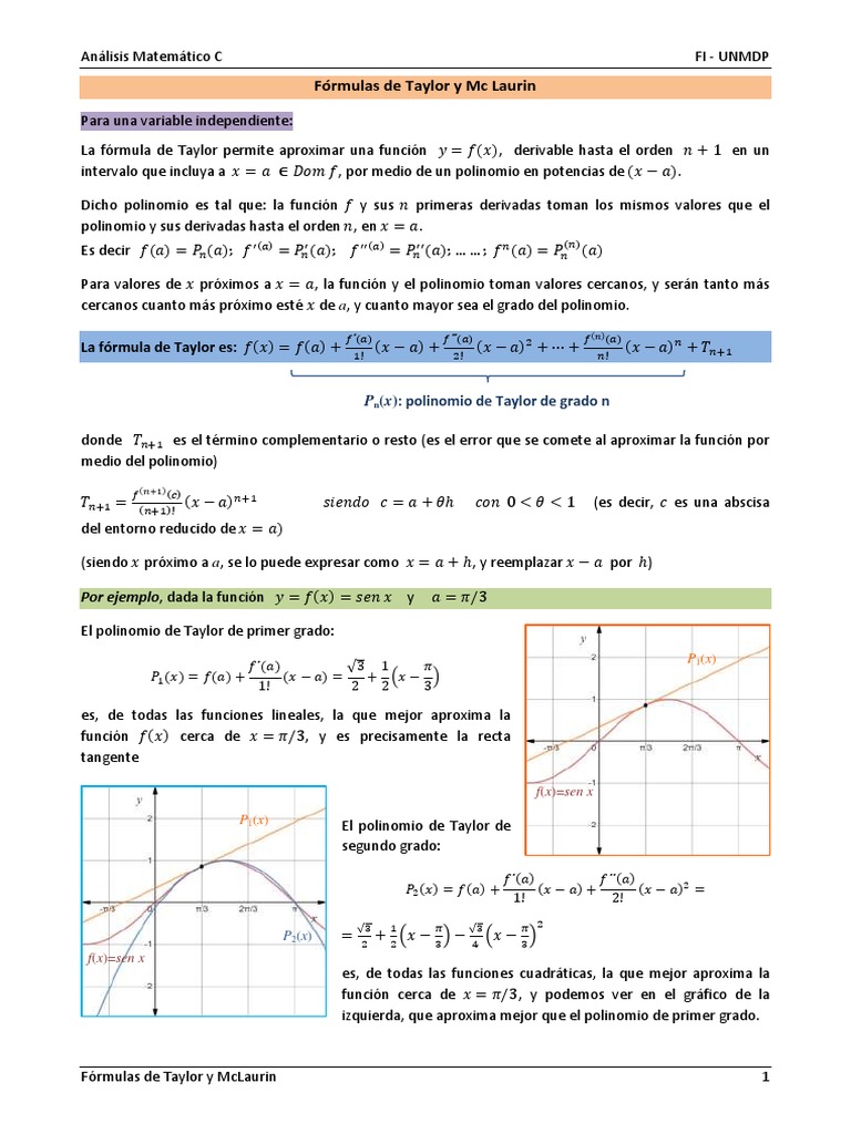 12 Formulas de Taylor y MC Laurin | PDF | Raíz cuadrada | Derivado