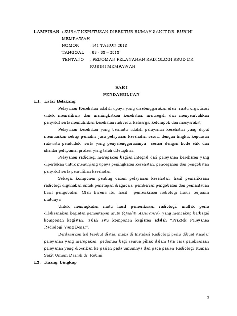 Pedoman Pelayanan Radiologi RSUD Dr. Rubini | PDF Pedoman Pelayanan Radiologi RSUD Dr. Rubini | PDF