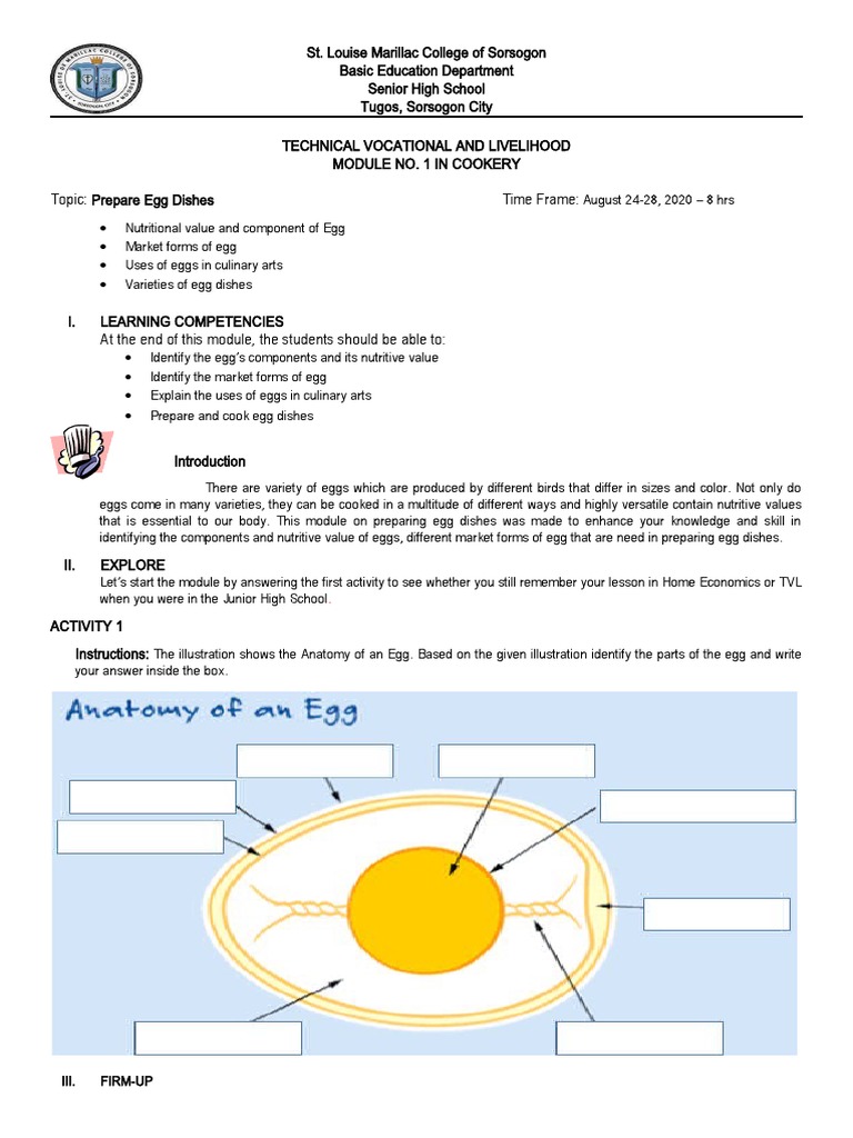 Module 1 Prepare Egg Dishes | PDF | Egg As Food | Nutrients