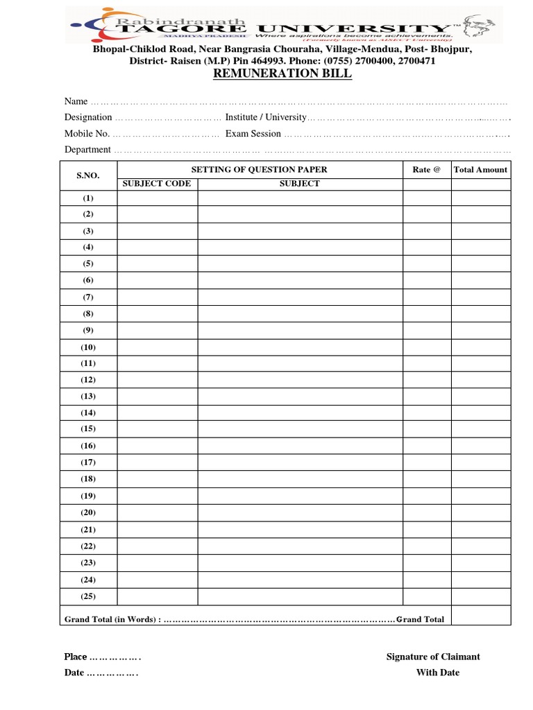 Remuneration Bill for 25 papers RNTU | PDF | Service Industries ...