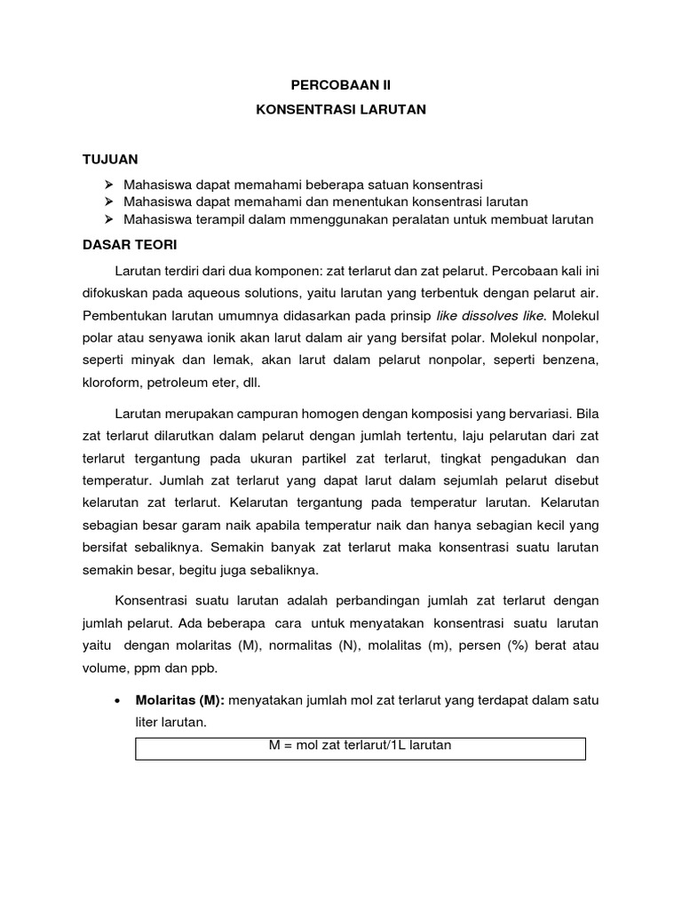 PERCOBAAN II-KONSENTRASI LARUTAN-revisi | PDF