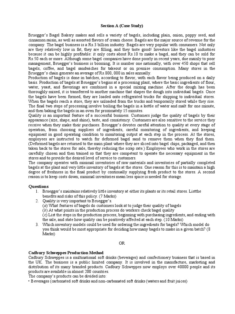 Bruegger's Bagel Production Case Study | PDF | Inventory | Drink