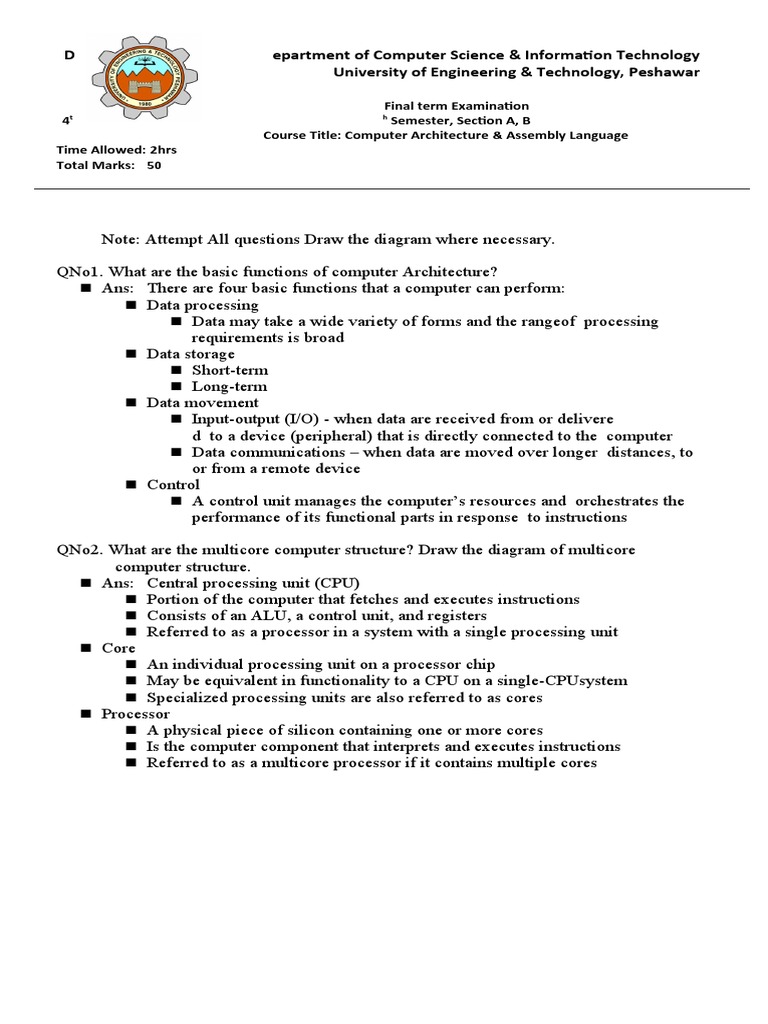 Assembly Language Final Term Paper Solutions | PDF | Embedded System | Central Processing Unit
