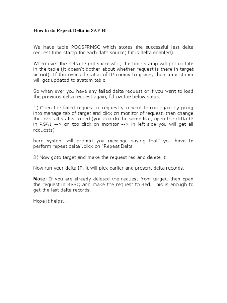 How To Do Repeat Delta in SAP BI | PDF | Computers | Technology & Engineering