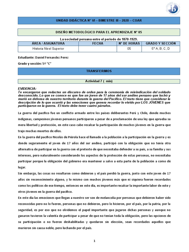 DMpA 5 - VIU - 5° - Historia | PDF | Perú | Conflictos