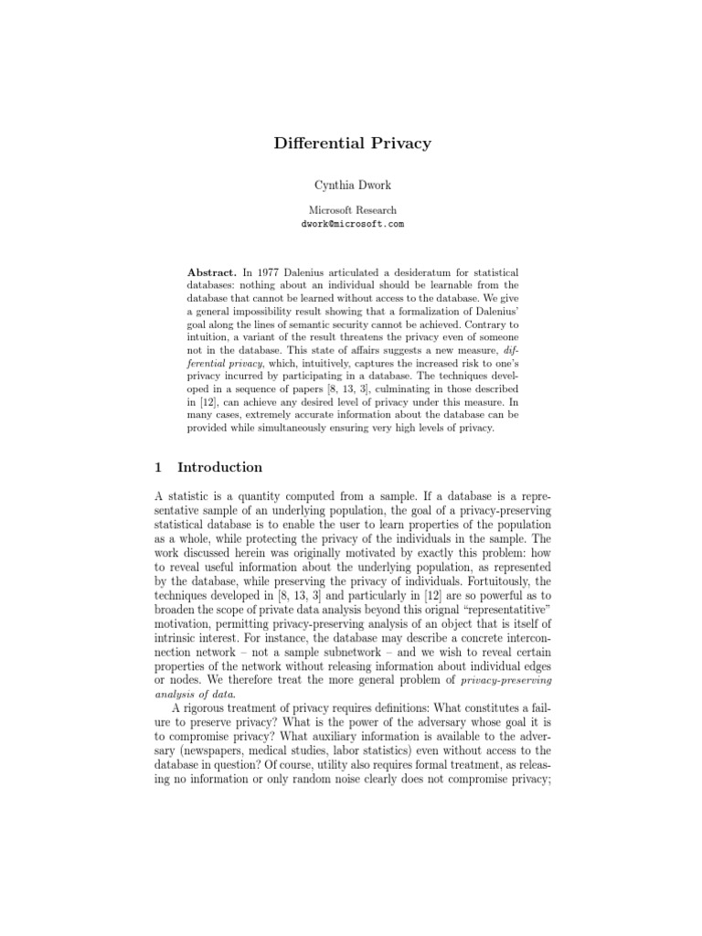 Differential Privacy: A New Approach to Private Data Analysis | PDF | Cryptography | Information Age