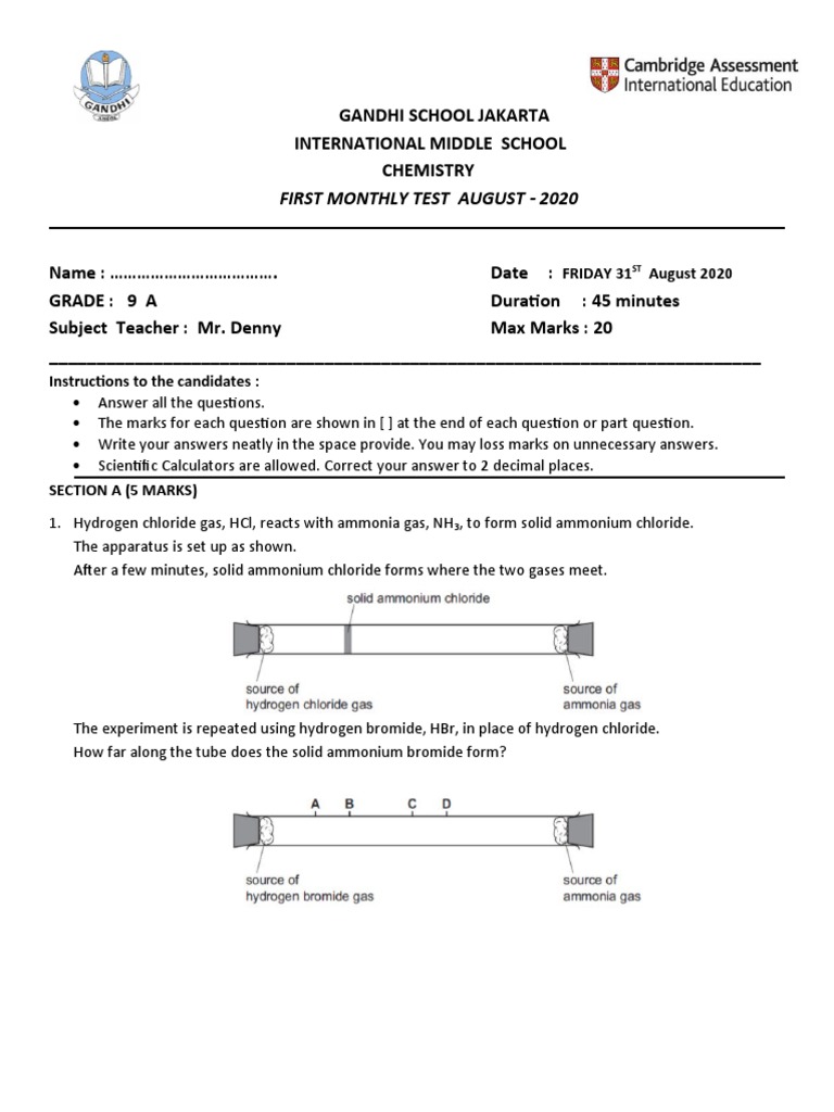 Monthly Test 1 Term 1 Chemistry Grade 9 | PDF | Mixture | Chromatography
