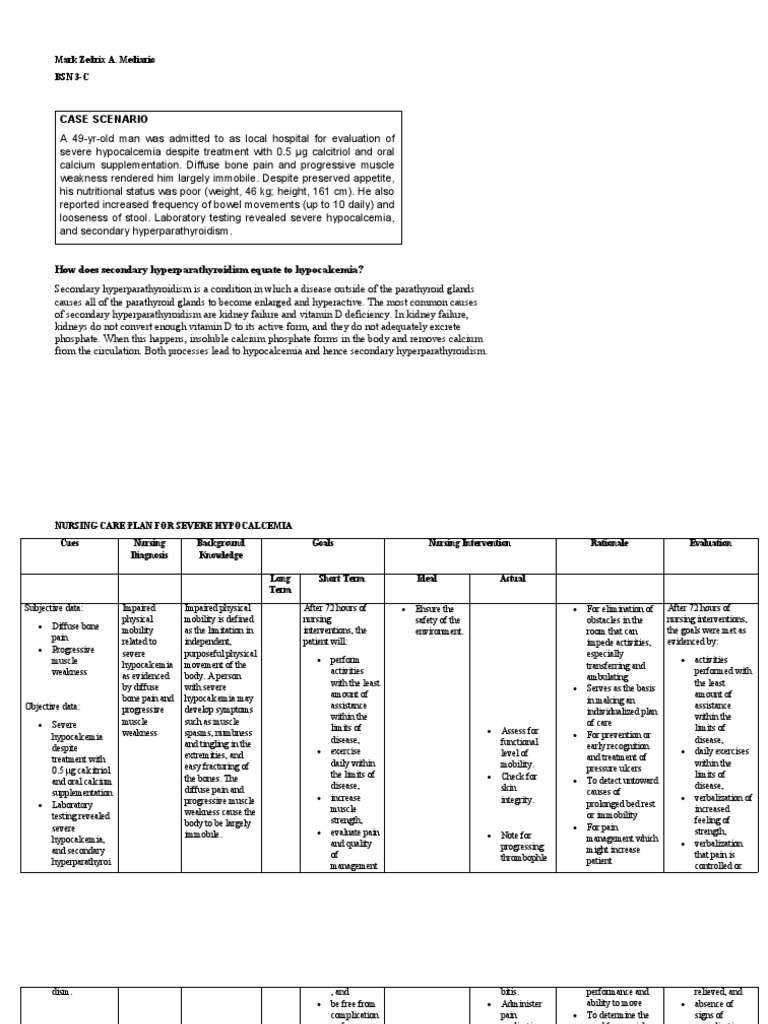 NCP Severe Hypocalcemia | PDF | Vitamin D | Clinical Medicine