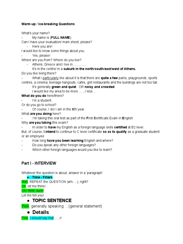 SPEAKING OUTLINE For B2 FCE | PDF | Cognition