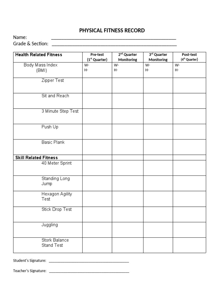 PHYSICAL FITNESS FORM | PDF