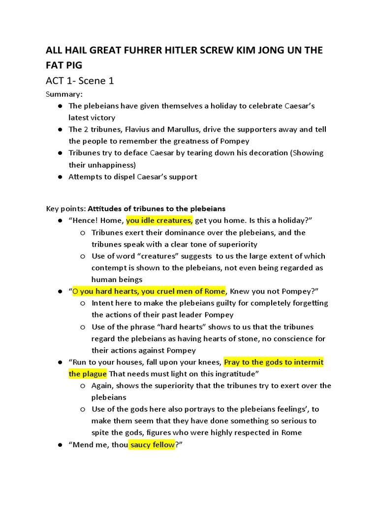Julius Caesar Act 1 Analysis Notes | PDF | Julius Caesar | Mark Antony